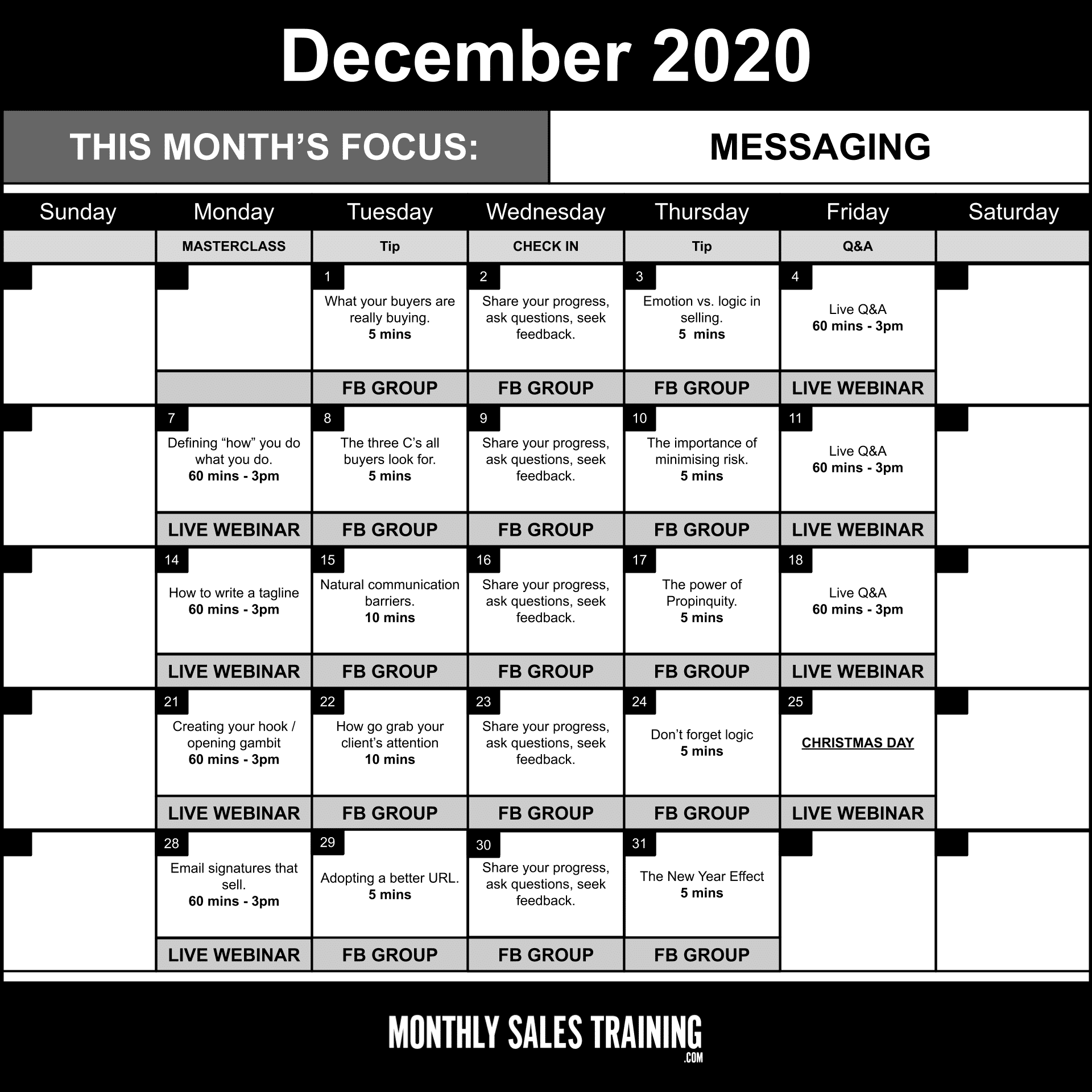 Monthly Sales Training™ – FULL 2020 Calendar – Clear Sales Message™